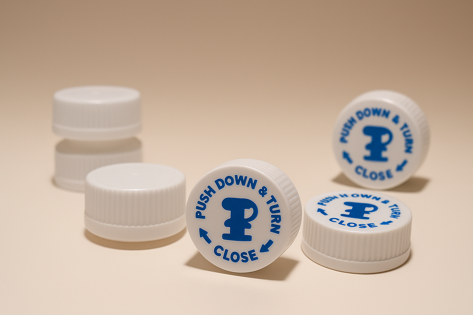 Child-Resistant Push & Turn Caps – Safety Closures (1000 Pieces) – Pack RX